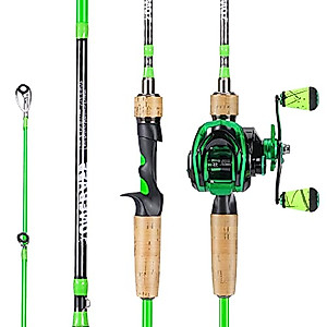 One Bass GT Spinning & Casting Reel and 2-Piece Fishing Rod Combo, Durable Graphite Rod, Ultra Light Fishing Reel for Anglers and Beginner- 7' Casting Pole with Right Handed Baitcasting Reel