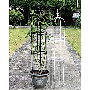 Metal Garden Obelisks, Climbing Plant Support Cage, Steel Pipe Obelisk Trellis for Climbing Plants, Rose and Plants, Black, White, Height: 90cm|120cm|150cm, Circle Diameter: 20cm|25cm|28cm. (Color :