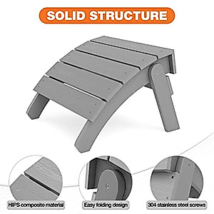 YEFU Adirondack Ottoman, Patio Foot Rest, Adirondack Foot Rest, Folding Adirondack Footstool, Weather Resistant for Adirondack Chair, Widely Used for Outdoor, Porch, Backyard, Garden, Fire Pits-Grey