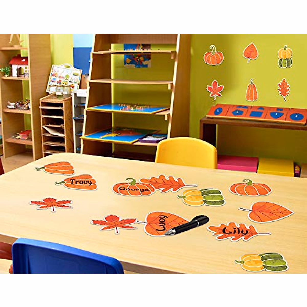 Hohomark 36 PCS Thanksgiving Cutouts Classroom Decorations,Fall Pumpkin Maple Leaves Cut-Outs Decorations for Bulletin Board Classroom School Autumn Theme Party