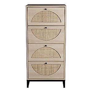 Natural Rattan Storage Drawer Chest,Storage Cabinet Suitable for Living Room and Bedroom, Bedroom Dresser with 4 Drawers for Small Space, Storage Tower Organizer Unit for Hallway/ Entryway/ Closets