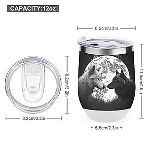 WYUSPGK 304 Stainless Steel Insulated Cup, Wolves Love Under The Moon Wild Animal Print Smooth Rim, Durable & Reusable - Perfect for Office, Home, And Travel