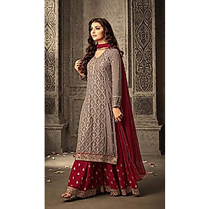 Indian Pakistani Dresses for Women Palazzo Style Embroidered Salwar Kameez Suit 47001 (Red, M-40)