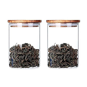 Glass Food Storage Jar Set of 2 (8 oz) BPA Free Clear Glass Canister with Airtight Seal Bamboo Lid Bulk Food Storage Containers for Cereal Tea Coffee Spice Sugar Cookies Nuts Candy