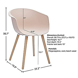 Amazon Brand - Rivet Alva Modern Curved-Back Plastic Dining Chair, Set of 2, 23.2"W, Nude Pink