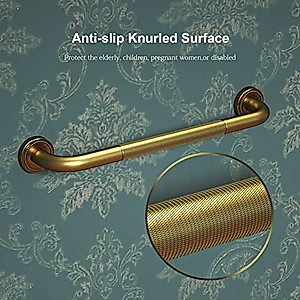 20 Inch Anti Slip Bronze Shower Grab Bar Polished Gold,ZUEXT Antique Brass Bathroom Grab Bar, Knurled Bathroom Balance Bar, Safety Hand Rail Support Handicap Elderly Injury Senior Assist Bath Handle