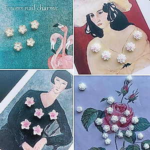 CQ zagir 140 Pcs 3D Flower Nail Art Charms White Nail Charms for Acrylic Nail Supplies Luxurious Mixed Nail Art Rhinestones Nail Gems Nail Accessories DIY Nail Decorations