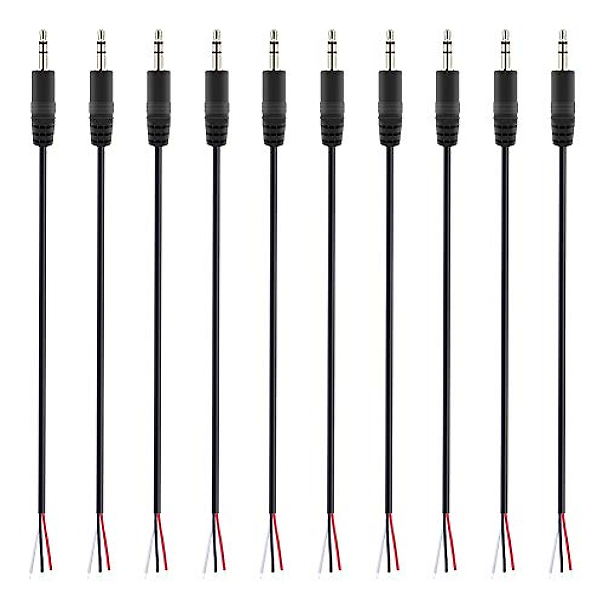 Fancasee 10 Pack Replacement 3.5mm Male Plug to Bare Wire Open End TRS 3 Pole Stereo 1/8" 3.5mm Plug Jack Connector Audio Cable for Headphone Headset Earphone Cable Repair