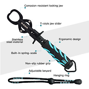 Kaba Fish Lip Gripper with Scale, Saltwater Fish Grabber Tool 40 Pound Stainless Steel Fishing Lip Grabber Grip Professional Fishing Gear and Equipment Blue