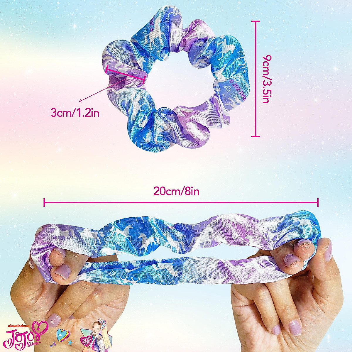 LUV HER Nickelodeon Jojo Siwa Hair Brush & 4 Scrunchies - Girls 9inc Hair Set, Detangling Brush for Thick Curly Thin Wet or Dry Hair - Hair Accessories for Kids Ages 3+