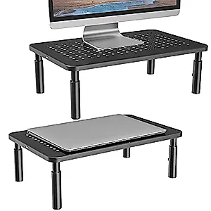 WALI Monitor Stand Riser, Adjustable Laptop Stand Riser Holder, 3 Height Adjustable Underneath Storage for Office Supplies (STT003-2), 2 Pack, Black