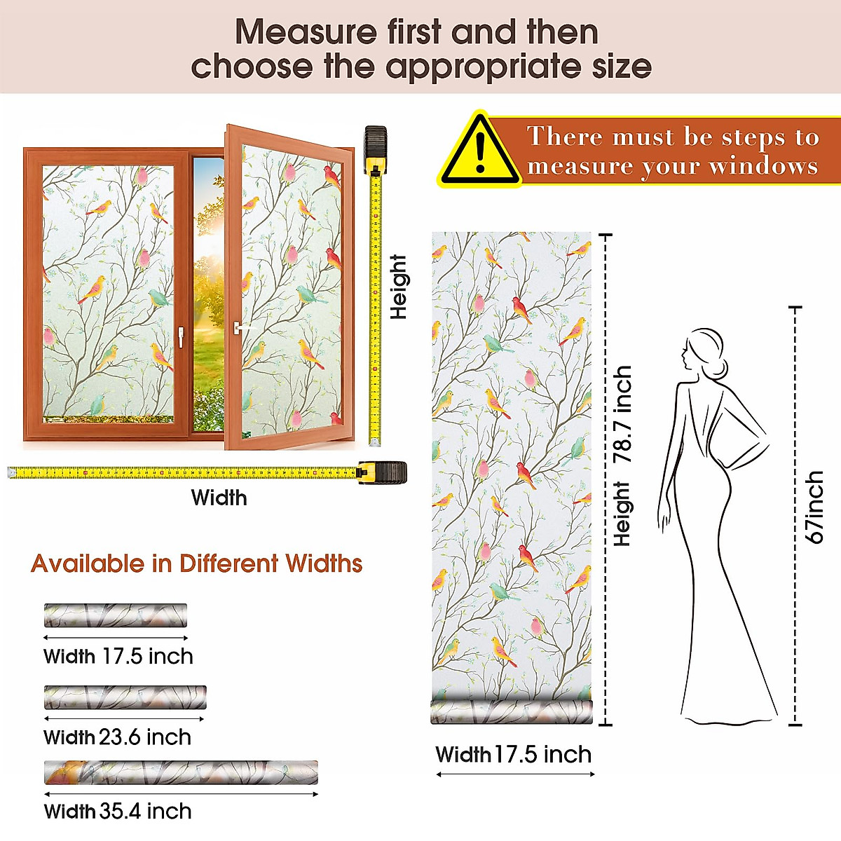 Coavas Stained Glass Window Film, Decorative Frosted Glass Window Privacy Film, Static Cling Non-Adhesive Window Sticker for Front Door Bathroom Heat Control Anti UV,17.7 x 118 Inch