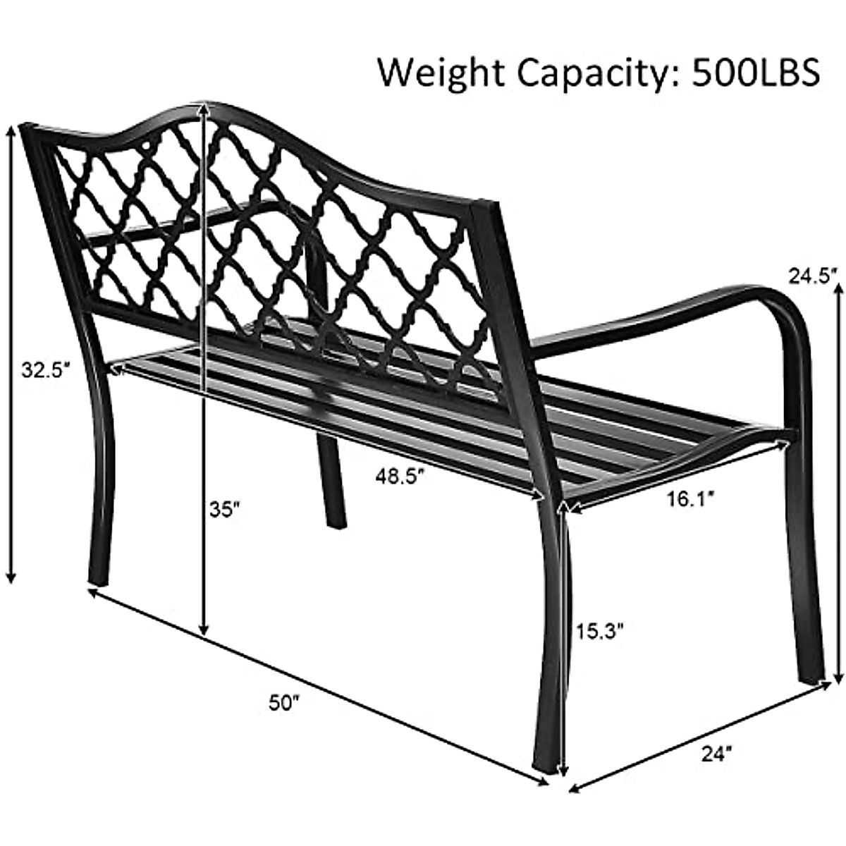 Tangkula Outdoor Steel Garden Bench, Patio Park Bench w/Iron Casted Seat, Armrest & Backrest, Outdoor Welcome Bench Chair Furniture Suitable for Garden Patio Yard