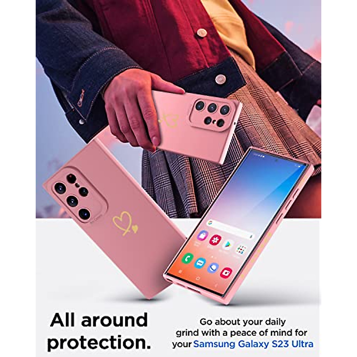 AICase for Samsung Galaxy S23 Ultra Heart Case for Women with Full Camera Lens Protection,Silicone Girly Cute Side Soft Slim Shockproof Protective Cover for Samsung Galaxy S23 Ultra 6.8" 2023_5