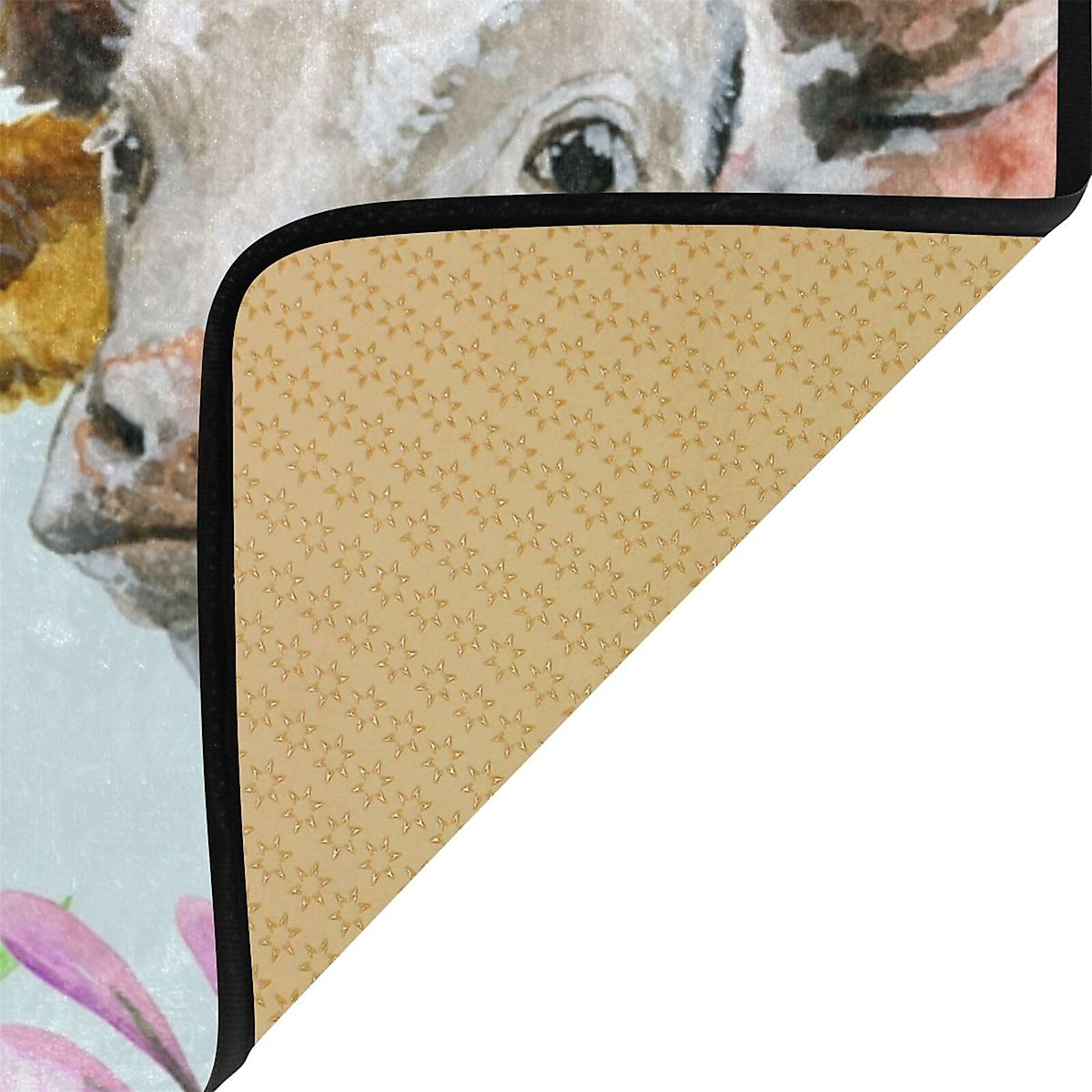 AGONA Anti Fatigue Kitchen Mat Kitchen Rugs Non Slip Soft Standing Mats Absorbent Floor Mat Bath Rug Runner Area Rug Carpet for Home Decor Indoor Outdoor, Cows Animals Flowers