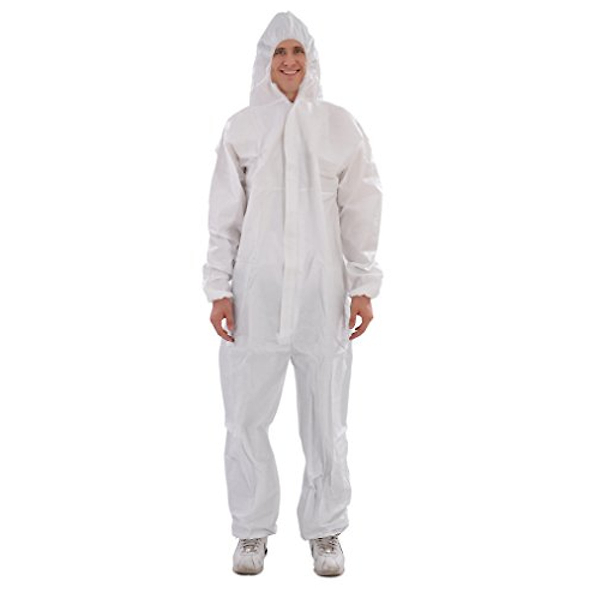 Raygard 30203 Microporous Disposable Coveralls Protective Breathable Hooded Suit with Elastic Cuffs, Ankles and Waist,Zip Front Opening, Serged Seams for Spray Paint Chemical Industrial(X-Large,White)