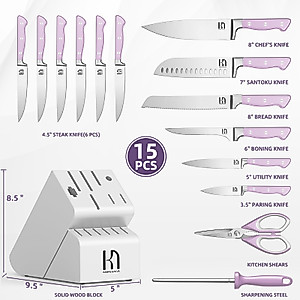 KnifeSaga Knife Block Set 15 Pcs, Kitchen Knife Set, Enduring Razor-Sharp Japanese High Carbon Stainless Steel Knife Set with Block, Purple