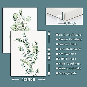 BINCUE Framed Botanical Plant Canvas Wall Art 6 Pieces Prints Green Sage Plants Minimalist Decor for Bathroom 12 x 16 Inch