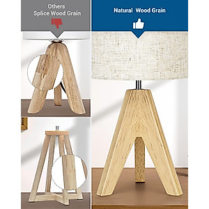 DEWENWILS Small Table Lamp, Boho Bedside Lamp with Linen Fabric Shade, Wood Tripod Nightstand Lamp for Living Room, Nursery, Bedroom, Kids Room, Side Table, 14.2 Inch, ON/Off Switch