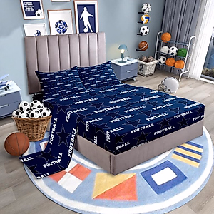 American Texas Star Cowboy Players Sheet Twin Size,Rugby Football Sports Games Bedding Set,Boys Man Room Decor,Rugby Competition Blue Fashion Bed Sheet Set 3pcs(Fitted + Flat + 1 Pillowcase)
