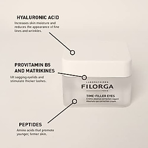 Filorga Time-Filler Eyes Daily Anti Aging and Wrinkle Reducing Eye Cream With Hyaluronic Acid to Minimize Wrinkles and Dark Circles, Lift Eyelids, and Enhance Lashes, 0.5 oz.
