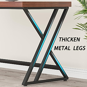 FurniChoi Solid Wood Computer Desk, Farmhouse Natural Wood Executive Office Desk, Industrial Writing Desk for Study and Work, Real Wood and Metal Computer Table for Bedroom Living room, Brown, 55 Inch