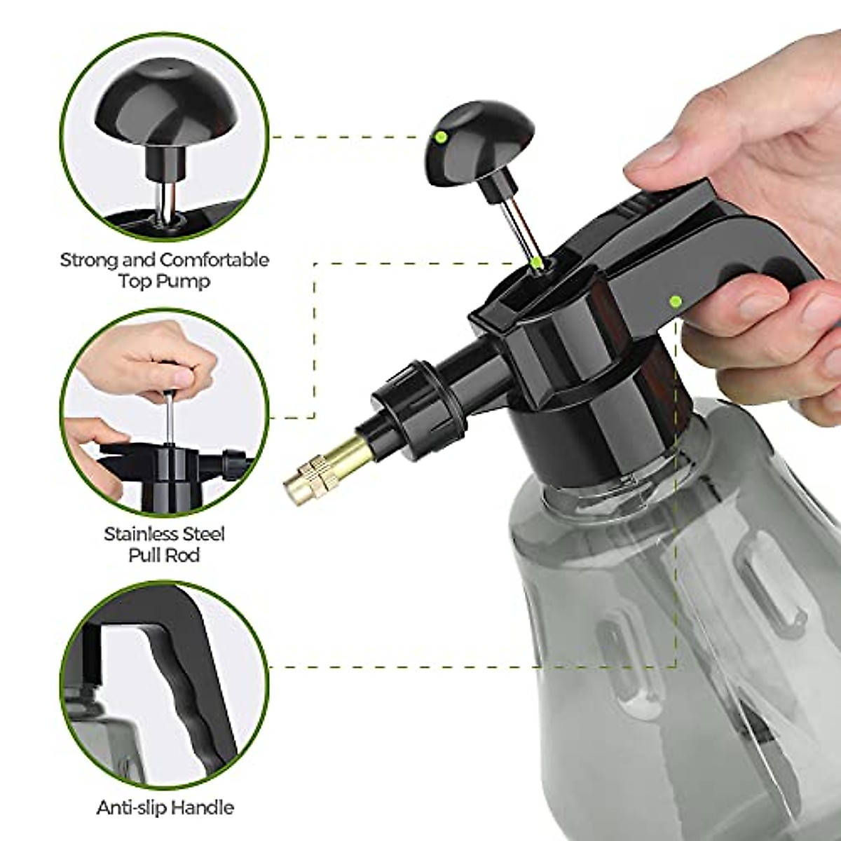 T4U Fine Mist Spray Bottle Plastic Grey 1.5L, Hand Held Pressure Plant Mister with Top Pump, Empty Water Sprayer Watering Can with Adjustable Nozzle for Indoor and Outdoor Gardening and Home Cleaning