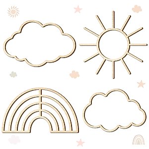 Kathfly 4 Pieces Boho Nursery Decor Baby Nursery Wall Decor Wooden Cloud Sun Rainbow Heart Wall Decor for Nursery Children Baby Kids Boys Girls Bedroom (Cloud, Rainbow, Sun)