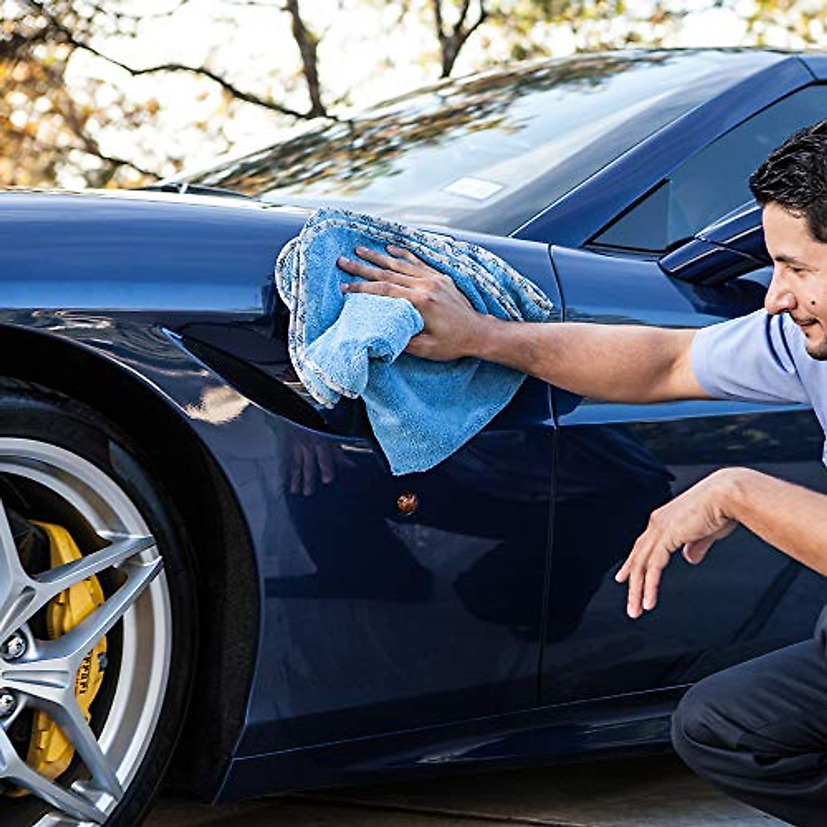 MW Pro Detail Microfiber Car Towels (24"x 36") | 400 GSM | 80/20 Blend | Tagless | Soft Satin Piped Edges | All-Purpose Auto Detailing - Wax, Buff, Polish, Wash, Dry | 2 Pack (Blue)