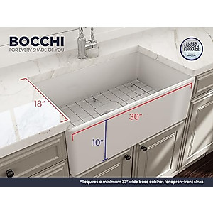 BOCCHI Classico Farmhouse Apron Front Fireclay 30 in. Single Bowl Kitchen Sink with Protective Bottom Grid and Strainer in White