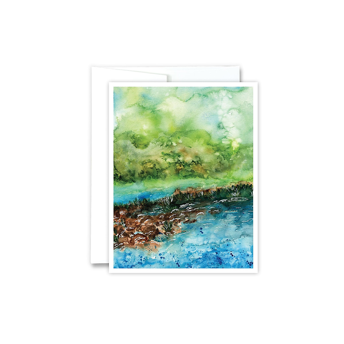 Abstract Riverside Card - Single Greeting Card - Watercolor Nature Card, Outdoor Scenery Greeting Card, Blank Inside