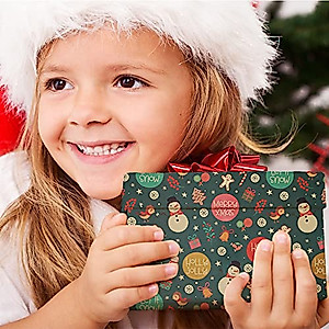 Christmas Wrapping Paper, Gift Wrapping Papers, 20 x 28 inches per sheet, Santa Snowmen Deer Bell Tree Kraft Wrapping Paper for Family Friends Kids lovers on Christmas or Birthday(4 Designs 12 sheets)