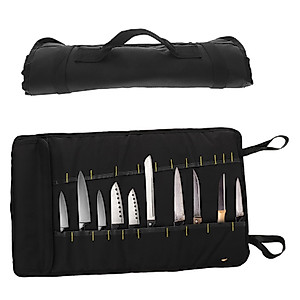 Chef Knife Roll Bag for Chefs, 22 Slots Portable Chef Knife Case Storage Roll Bag with Carry Handle (Black)