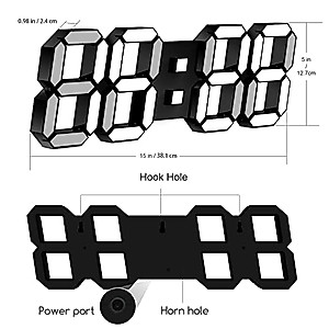 Deeyaple Led Digital Alarm Clock 3D Small Wall Clock Snooze Dimmable Time Memory 12/24 Date Temperature Remote Control Night Light Office Kitchen Living Room Bedroom (15 Inch, Black