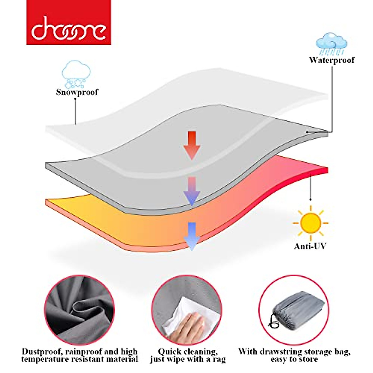 Chooone 58 Inch Grill Cover, Heavy Duty Waterproof Barbecue Gas Grill Cover, Windproof, UV and Fade Resistant, 600D BBQ Grill Cover for Weber Brinkman Char-Broil and More, Grey Cover