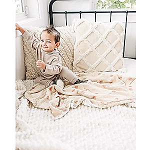 Konssy Baby Blankets for Unisex Boys Girls, Super Soft Nursery Minky Blankets with Muslin Cotton Front and Dotted Fleece Backing, Printed Bed Throws Newborn