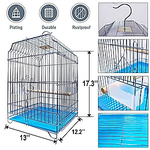 Parakeet Bird Cage, Wire Birdcage Hanging Bird House with Bird Feeder Waterer and Stand, Bird House Accessories for Budgie Parakeets Finches Canaries Lovebirds Small Parrots Cockatiels