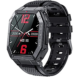 Military Smart Watch for Men with Call (Answer/Make) Outdoor Tactical Sports Watch Rugged 1.85" HD Big Screen Fitness Tracker Heart Rate Sleep Monitor Smartwatch Compatible with Android iPhone Samsung