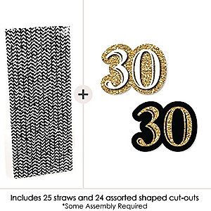 Adult 30th Birthday - Gold - Paper Straw Decor - Birthday Party Striped Decorative Straws - Set of 24