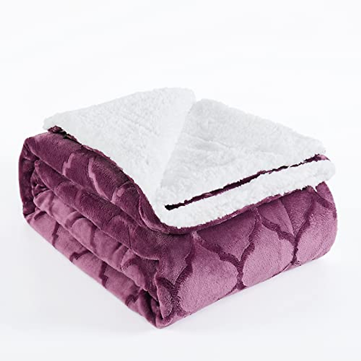 L'AGRATY Sherpa Throw Blankets, Plush Warm Throw Blankets for Adults, Microfiber Soft Throw Blanket for Bed, Fleece Throw Blanket for Couch (50 * 60 inches, Purple)