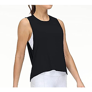 THE GYM PEOPLE Women's Open Cross Back Workout Tank Tops Loose Fit Sleeveless Yoga Running Shirts Black