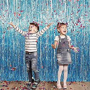 GOER 3.2 ft x 9.8 ft Metallic Tinsel Foil Fringe Curtains Party Photo Backdrop Party Streamers for Birthday,Graduation,New Year Eve Decorations Wedding Decor (Light Blue,5 pcs)
