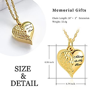 shajwo Cremation Jewelry Angel Wing Heart Urn Necklaces for Ashes Memorial Keepsake Pendant for Women Men,Mom