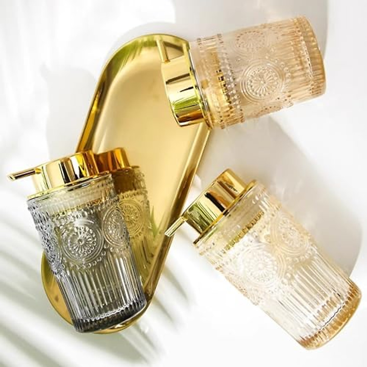 Glass Foam Soap Dispenser, Portable Press Soap Bottle, Refillable Foaming Pump Bottle with Gold Pump, Foam Hand Soap Dispenser for Bathroom Kitchen, Modern Home Bathroom Decor