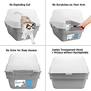 Petfamily Cat Litter Box, Large Foldable Jumbo Hooded with Transparent Lid,Grey