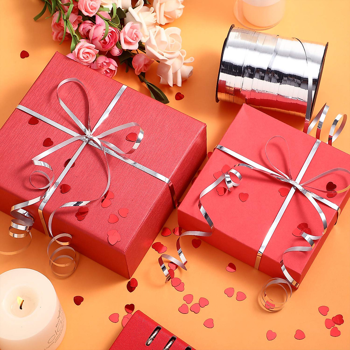 3/16 Inch Crimped Curling Ribbon Balloon Ribbon Spool 500 Yard for Christmas Balloons or Gift Wrapping(Metallic Silver)