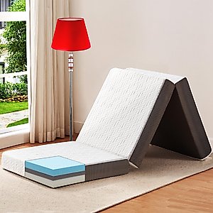 BedLuxury 4 Inch Tri Folding Mattress Twin Size with Storage Bag, Foldable Memory Foam Topper Portable Floor Guest Bed with Removable Cover, Breathable Washable