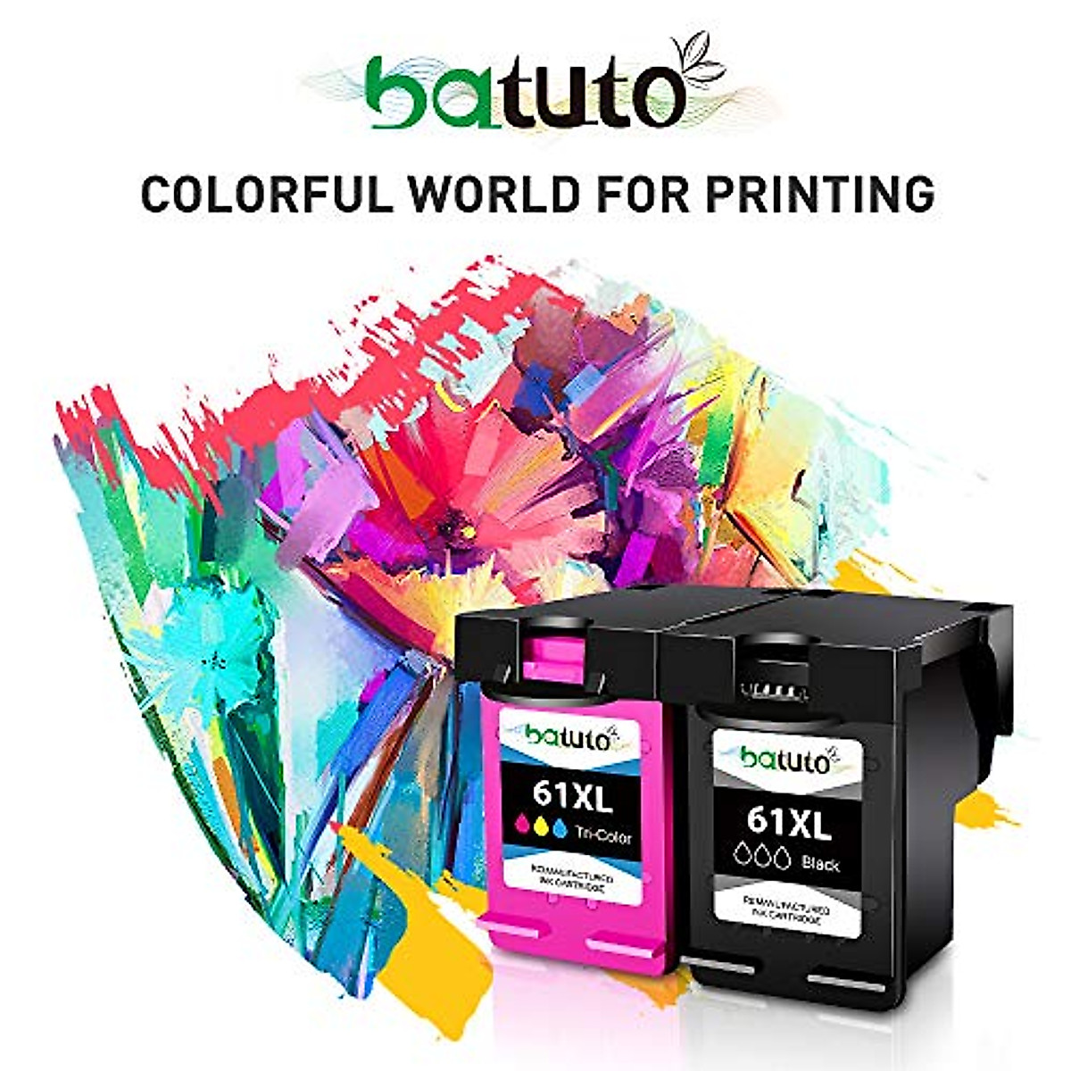 batuto Remanufactured For HP Ink 61 Replacement for HP 61 Black Ink Cartridge To Use For Envy 4500 5530 Deskjet 1000 1010 1050 1510 2050 2050A 2510 2540 OfficeJet 4630 With 61 Ink Cartridge Combo Pack