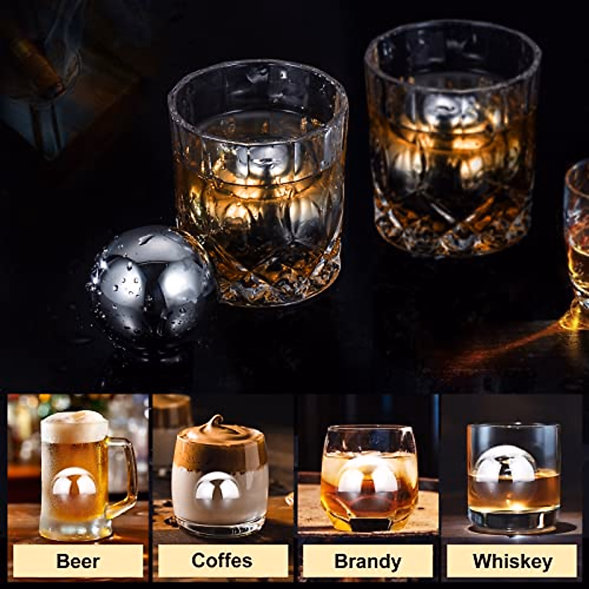 Sunjoy Castle Whiskey Stones Stainless Steel Metal Ice Cube Golf Ball 2.2" Wine Ice Balls for Whiskey Stainless Steel Ice Cube Whiskey Balls Whiskey Chilling Stones Gift Set of 2