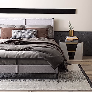 Fangflower Metal Platform Bed Frame with Headboard, 13 Inches Queen Size Bed Frame, Heavy Duty Steel Slat Mattress Foundation/No Box Spring Needed/Tool Free Setup